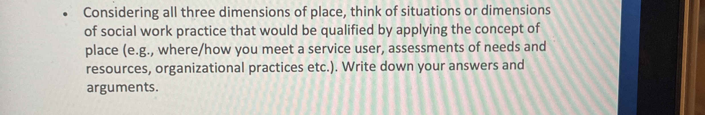 Solved Considering all three dimensions of place, think of | Chegg.com