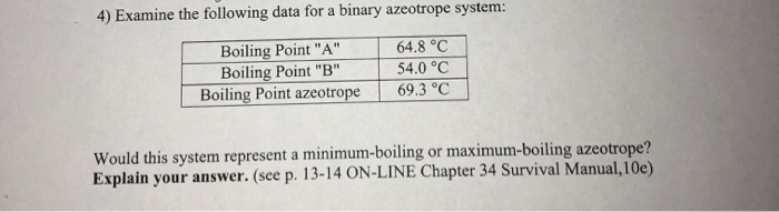 Solved 4) Examine the following data for a binary azeotrope | Chegg.com