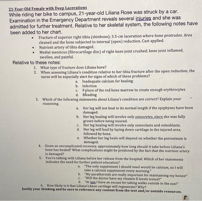 Solved . 21-Year-Old Female with Deep Lacerations While | Chegg.com