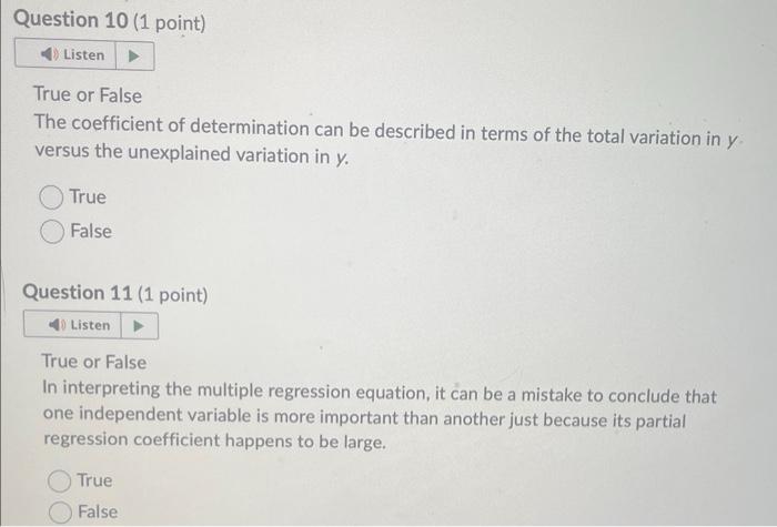 Solved True or False The coefficient of determination can be | Chegg.com