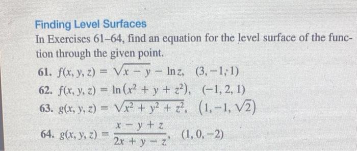Solved Finding Level Surfaces In Exercises 61-64, find an | Chegg.com