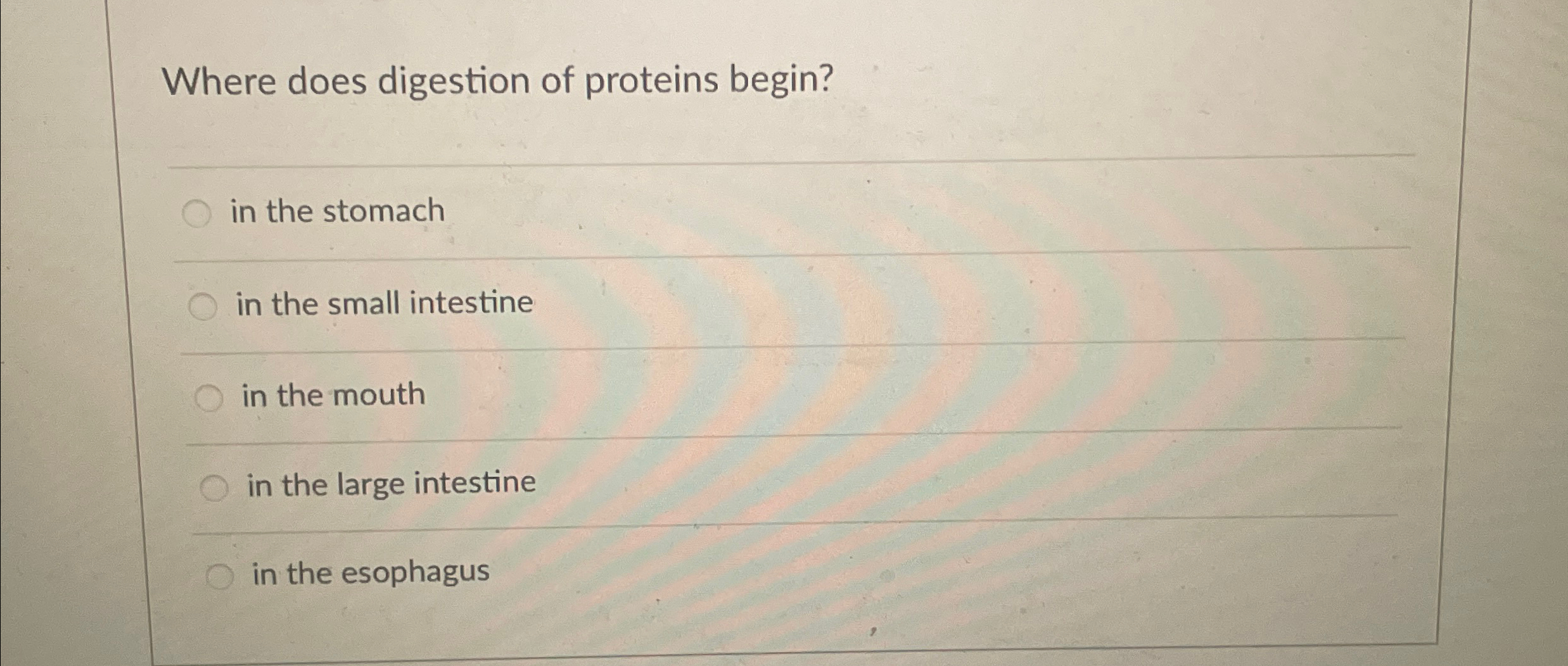 Solved Where does digestion of proteins begin?in the | Chegg.com
