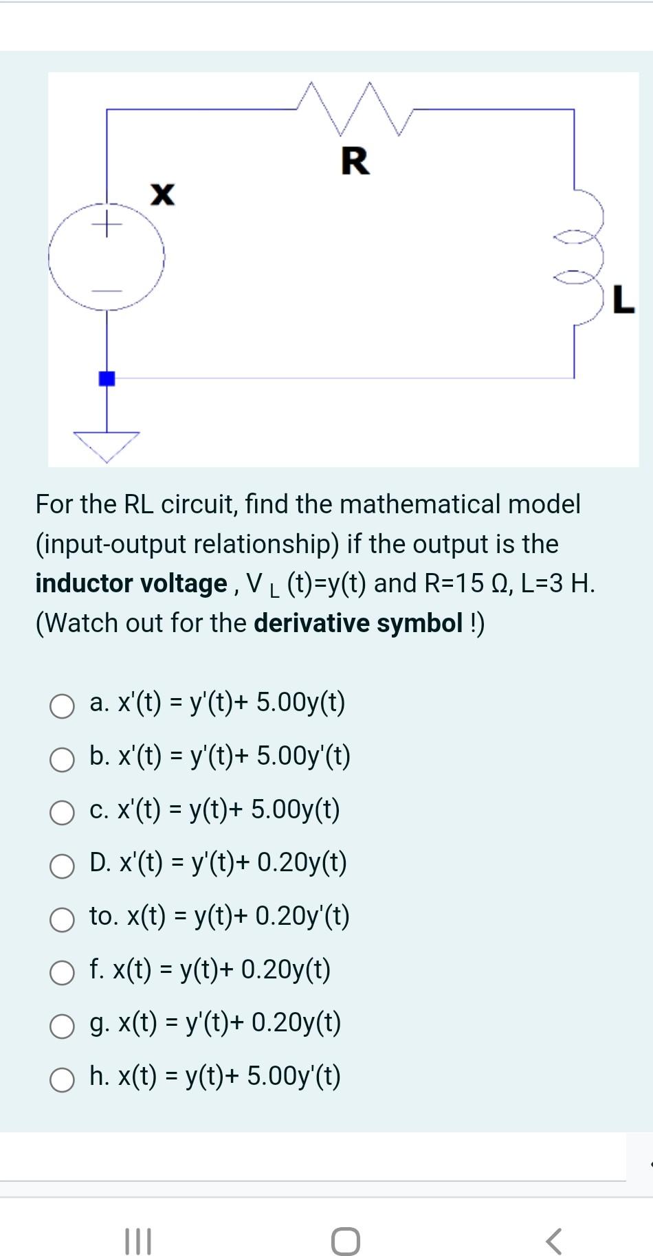 Solved For the RL circuit, find the mathematical model | Chegg.com