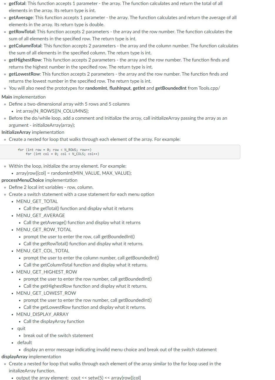 Solved Project Goals - Get practice using two dimensional | Chegg.com
