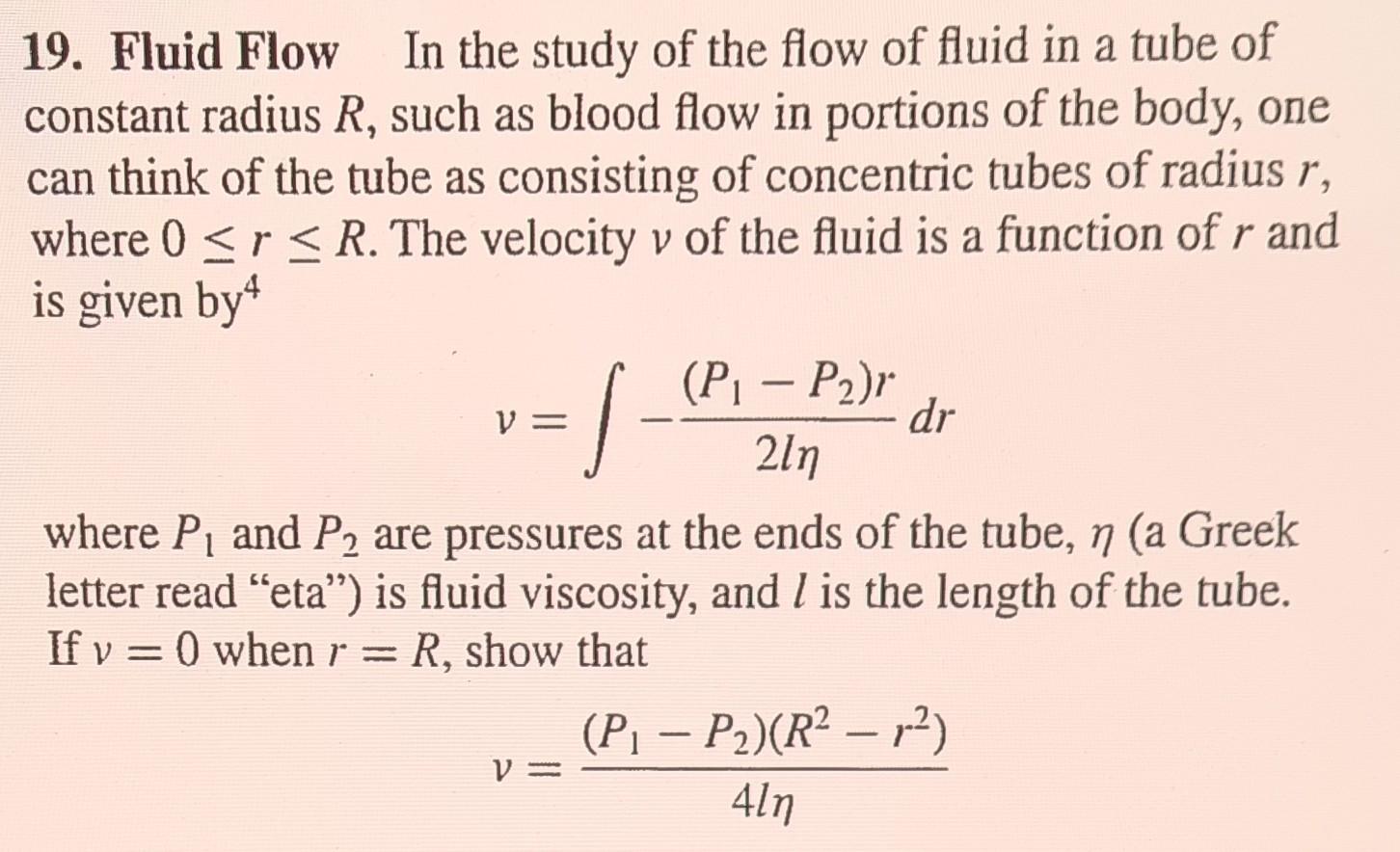 Solved 19. Fluid Flow In the study of the flow of fluid in a | Chegg.com