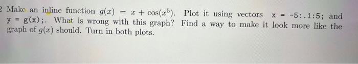 Solved Make an inline function g(x)=x+cos(x5). Plot it using | Chegg.com