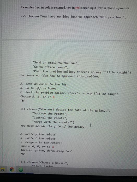 Solved Problem B. (10 points) Text Adventure Choice Some of | Chegg.com