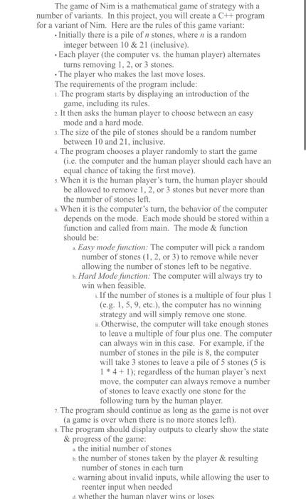 Solved The game of Nim is a mathematical game of strategy | Chegg.com