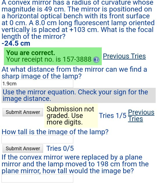 Solved A convex mirror has a radius of curvature whose | Chegg.com