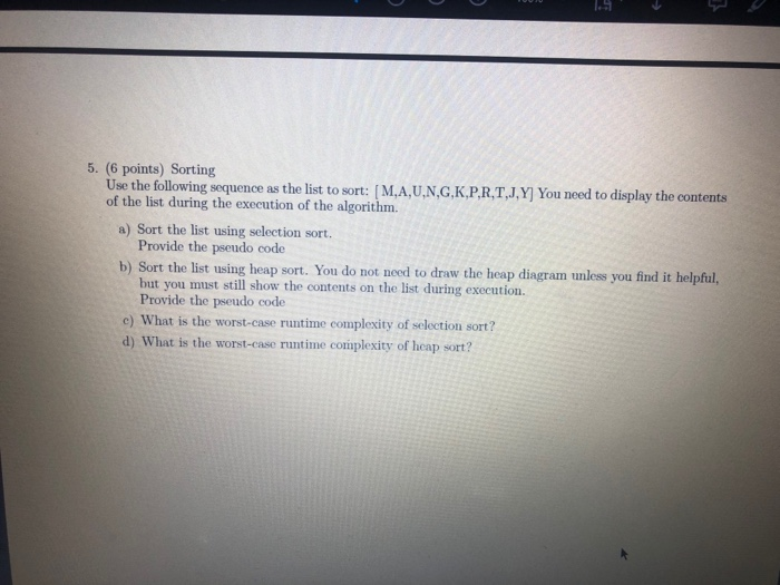 5. (6 points) Sorting Use the following sequence as | Chegg.com