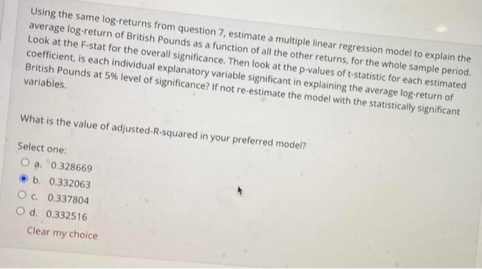 Using the same log-returns from question 7, estimate | Chegg.com