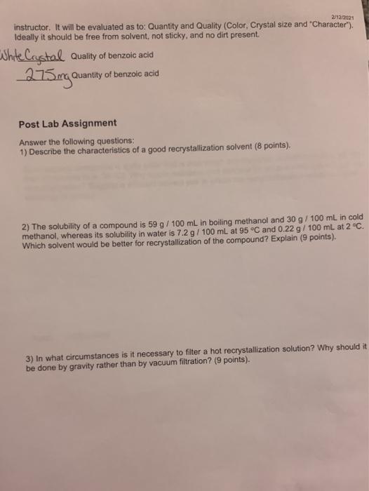 Solved M2 Data Sheet: Recrystallization and Hot Gravity | Chegg.com