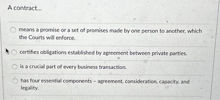Solved A contract... means a promise or a set of promises | Chegg.com
