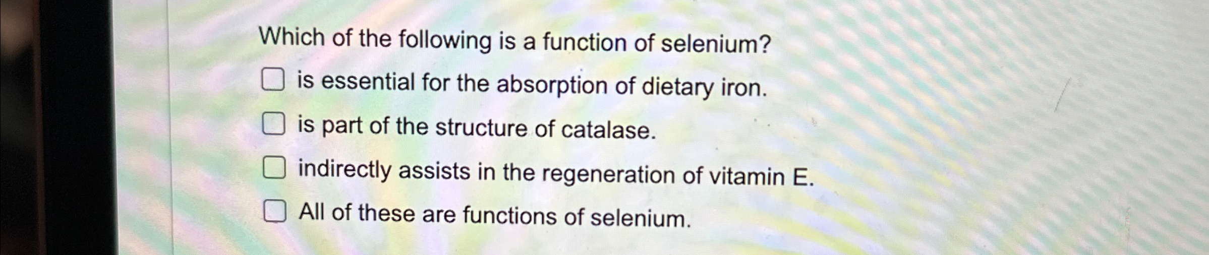 Solved Which of the following is a function of selenium? is | Chegg.com