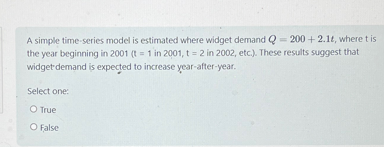 Solved A simple time-series model is estimated where widget | Chegg.com
