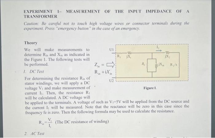 Solved EXPERIMENT 1- MEASUREMENT OF THE INPUT IMPEDANCE OF A | Chegg.com