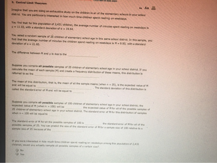 Solved 2 Central Limit Theorem Imagine that you are doing an | Chegg.com