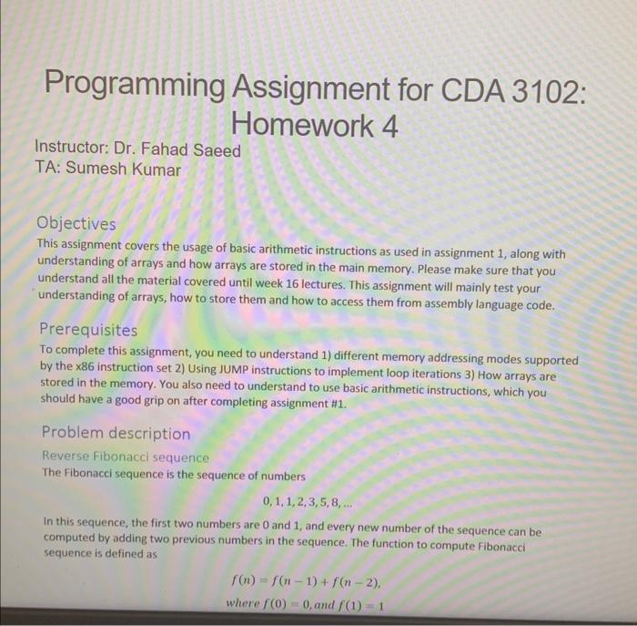 Solved Programming Assignment For Cda 3102 Homework 4