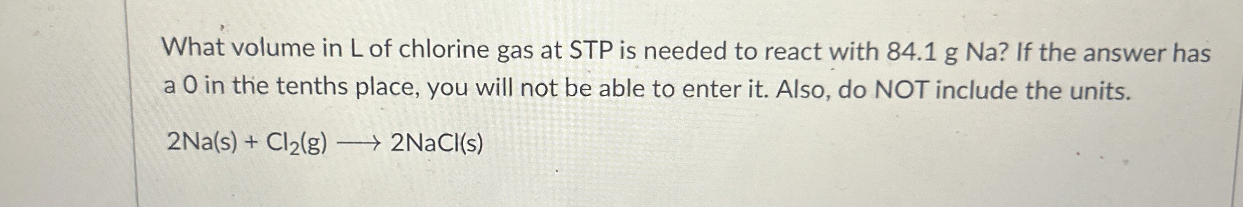 Solved by an EXPERT What volume in L of chlorine gas at STP is needed ...