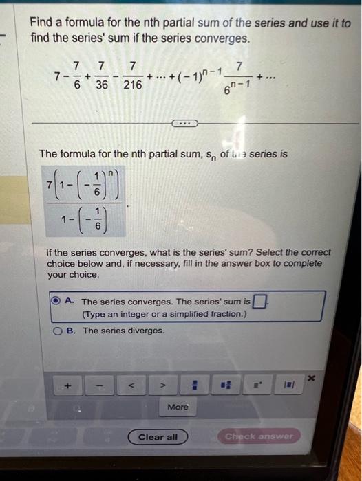 Solved Find a formula for the nth partial sum of the series | Chegg.com