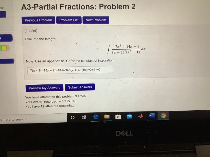 Solved A3-Partial Fractions: Problem 2 Ons Previous Problem | Chegg.com