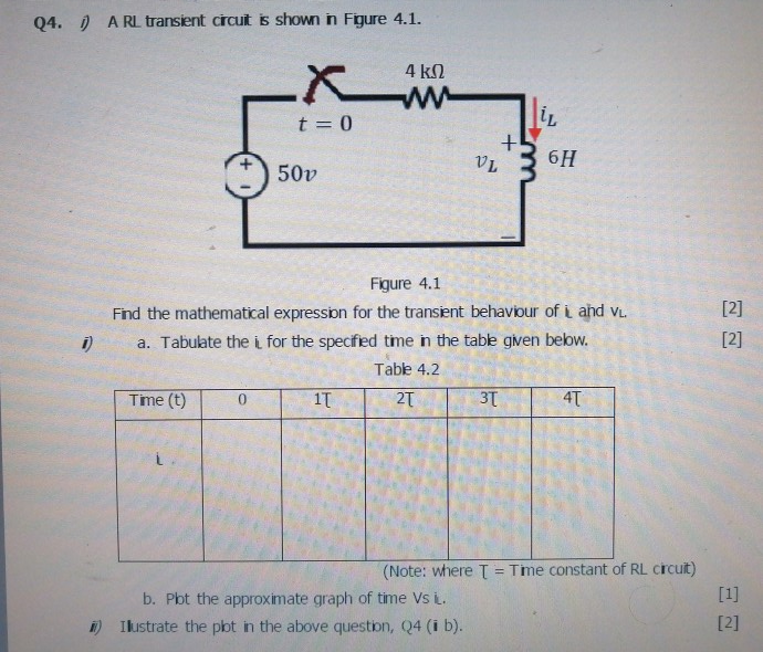 Solved Q4. 1) A RL transient circuit is shown in Figure 4.1. | Chegg.com