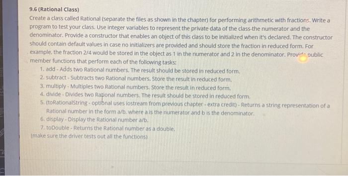 9.6 (Rational Class) Create a class called Rational | Chegg.com