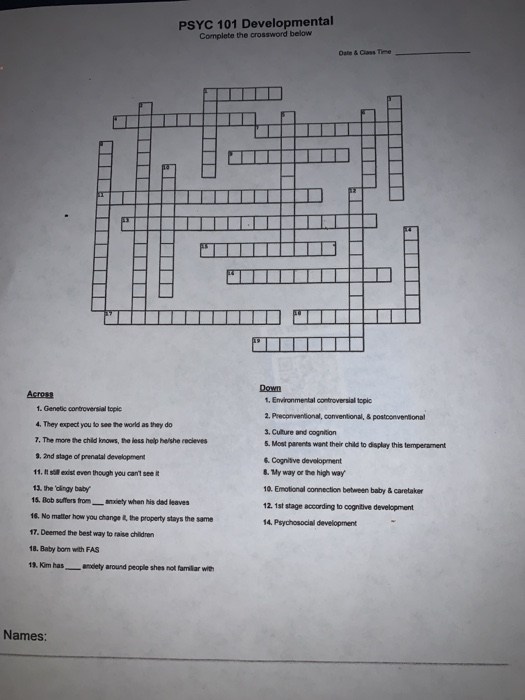 PSYC 101 Developmental Complete the crossword below | Chegg.com