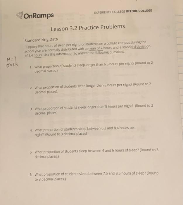 Solved Lesson 3.2 Practice Problems Standardizing Data | Chegg.com