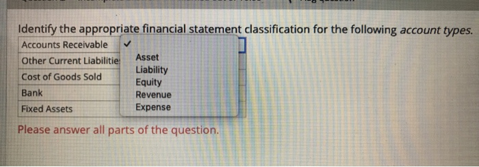 Solved Identify the appropriate financial statement | Chegg.com