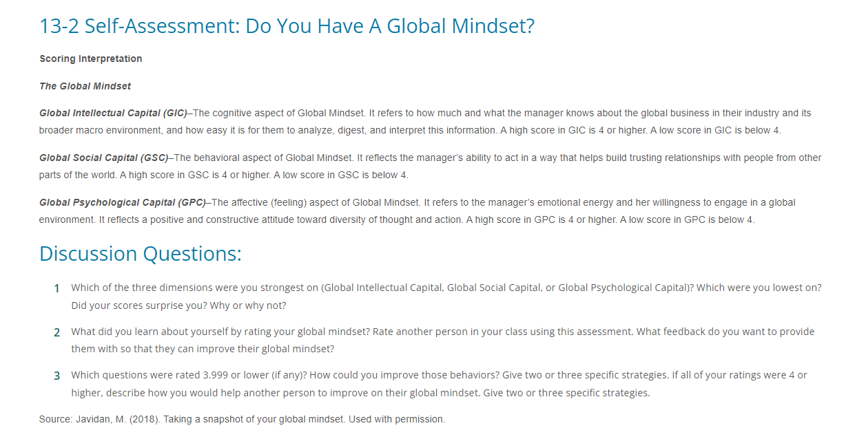 13-2 Self-Assessment: Do You Have A Global Mindset? | Chegg.com