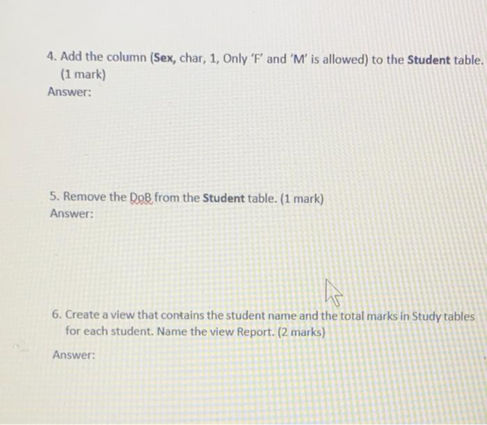 Solved Part One: Data Definition Language (DDL) 1. Create | Chegg.com