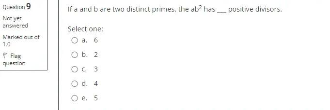 Solved If a and b are two distinct primes, the ab2 has | Chegg.com