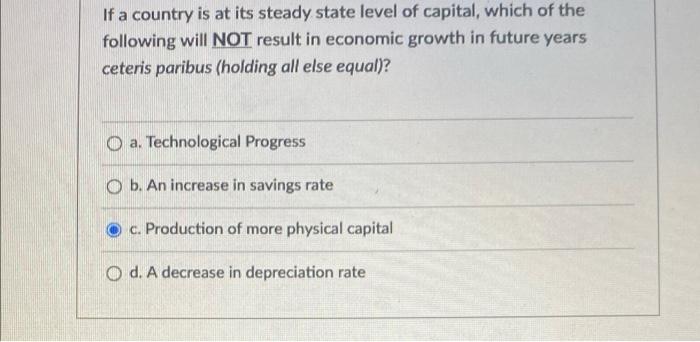 If a country is at its steady state level of capital, | Chegg.com