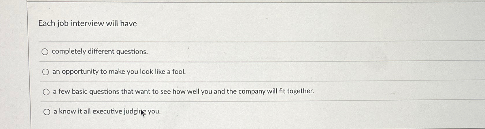 Solved Each job interview will havecompletely different | Chegg.com