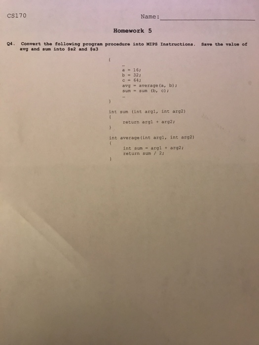 Solved CS170 Name: Homework 5 Q4. Convert the following | Chegg.com