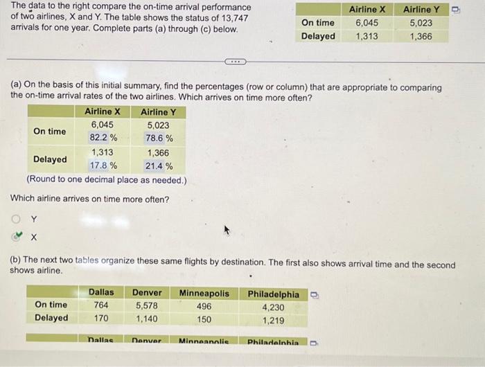 The data to the right compare the on-time arrival | Chegg.com