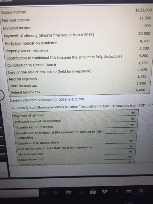 Solved Salary income Net rent income Dividend income Payment | Chegg.com