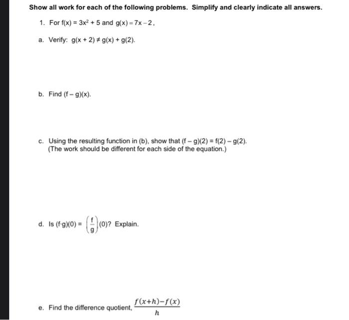 Solved Show all work for each of the following problems. | Chegg.com