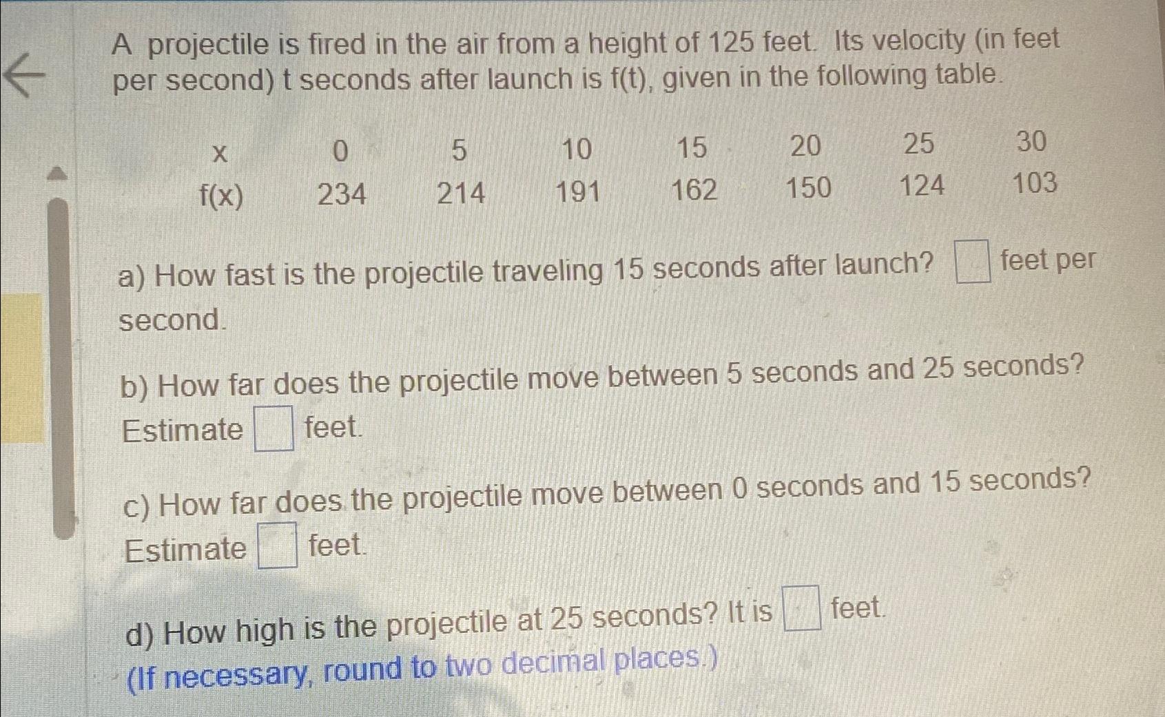Solved A projectile is fired in the air from a height of 125 | Chegg.com