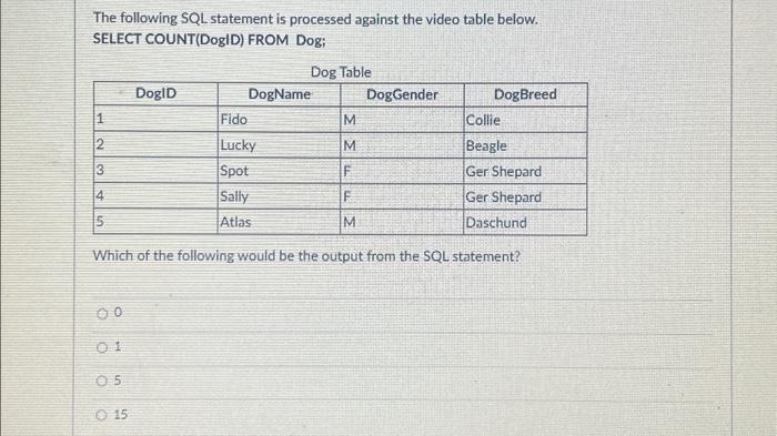 Solved The following SQL statement is processed against the | Chegg.com