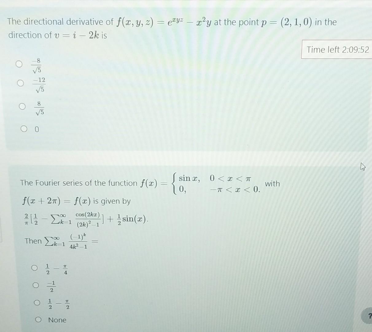 Solved The directional derivative of f(x,y,z)=exyz−x2y at | Chegg.com