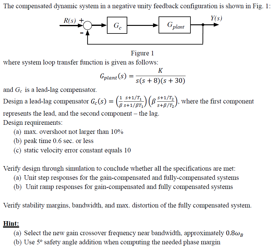 The compensated dynamic system in a negative unity | Chegg.com