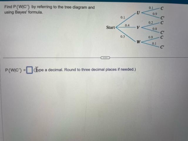 Solved Find P(W|C') ﻿by referring to the tree diagram | Chegg.com