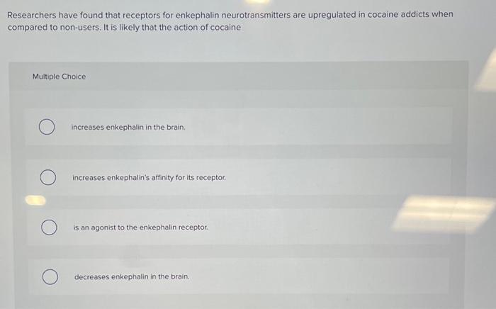 Researchers have found that receptors for enkephalin | Chegg.com