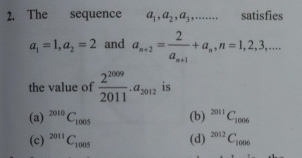 Solved The sequence a1,a2,a3,dotsdots satisfies a1=1,a2=2 | Chegg.com