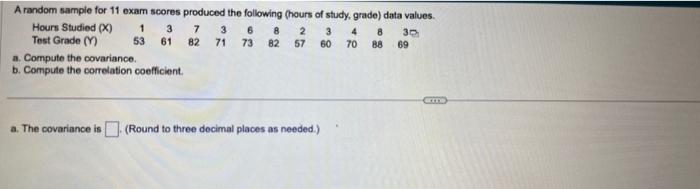 Solved a. Compute the covariance. b. Compute the correlation | Chegg.com