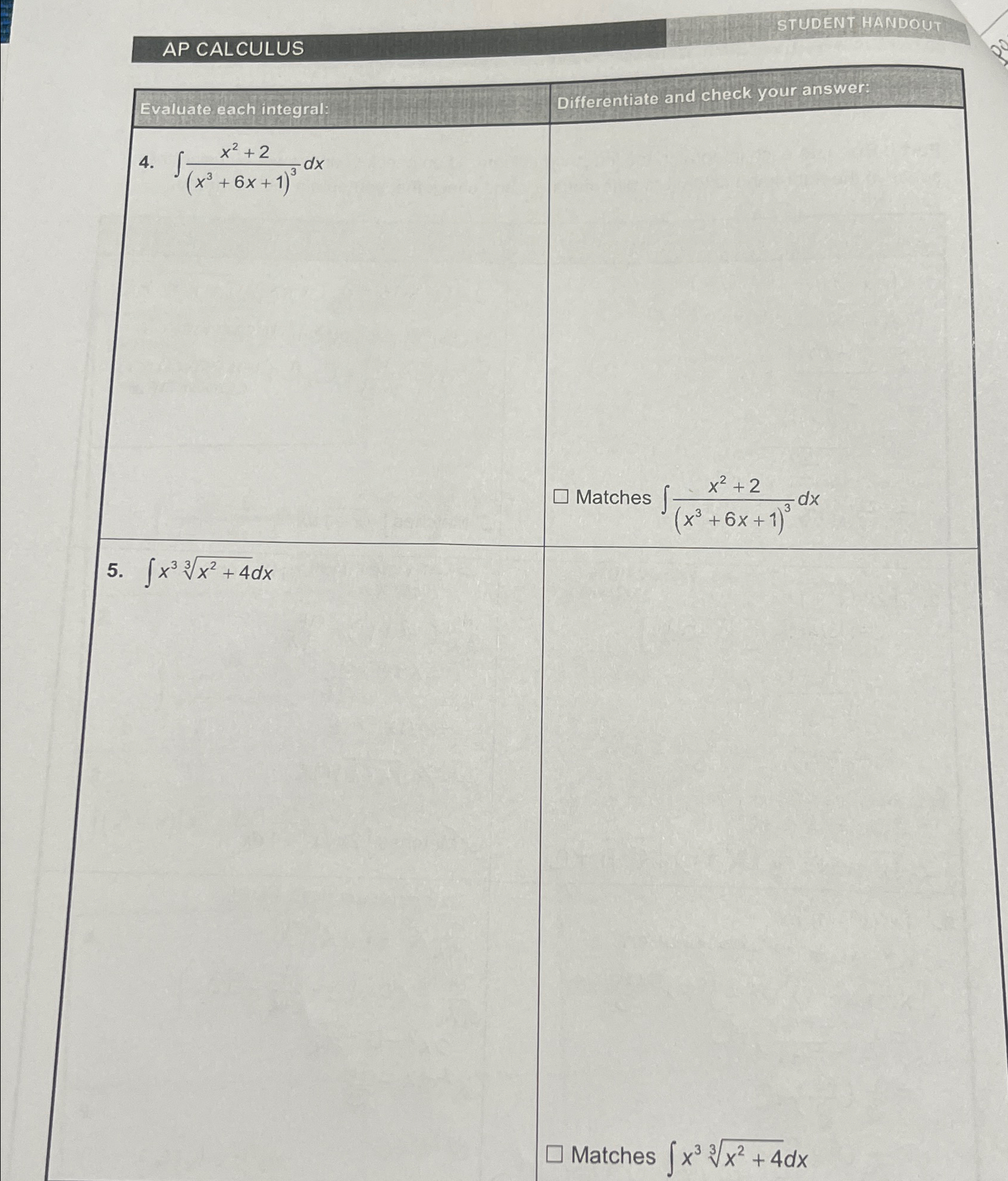 Solved AP CALCULUSSTUDENT HANDOUTEvaluate each | Chegg.com