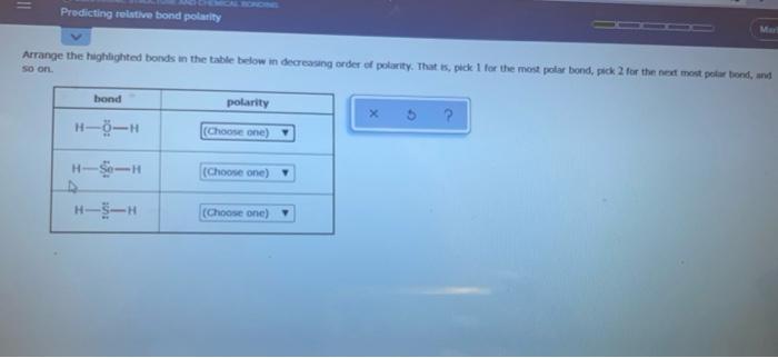 Solved Predicting relative bond polarity Mar Arrange the | Chegg.com