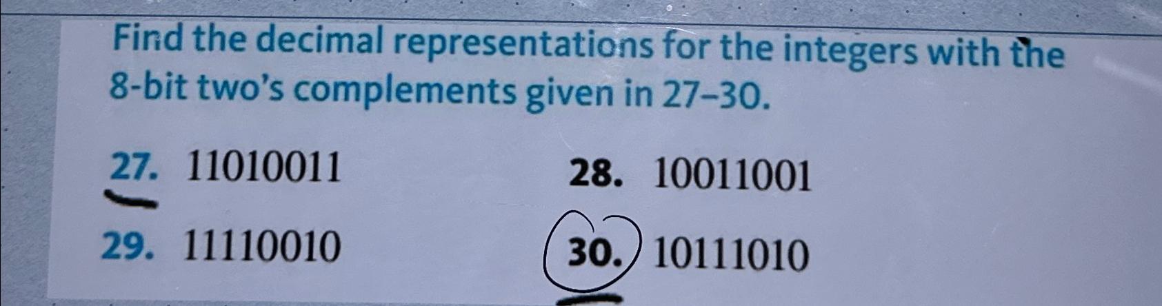 Solved Find the decimal representations for the integers | Chegg.com